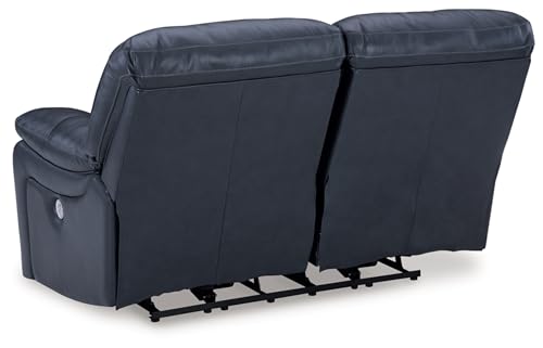 Signature Design by Ashley Leesworth Modern Leather Match Power Reclining Loveseat with USB Charging Ports, Blue