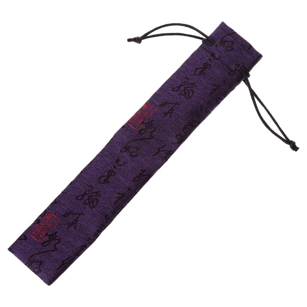 LIQURIJU Fan Pouch Chinese Calligraphy Style Decorative Folding Hand Fan Bag Dustproof Holder Protector Pouch Case Cover Gifts Purple