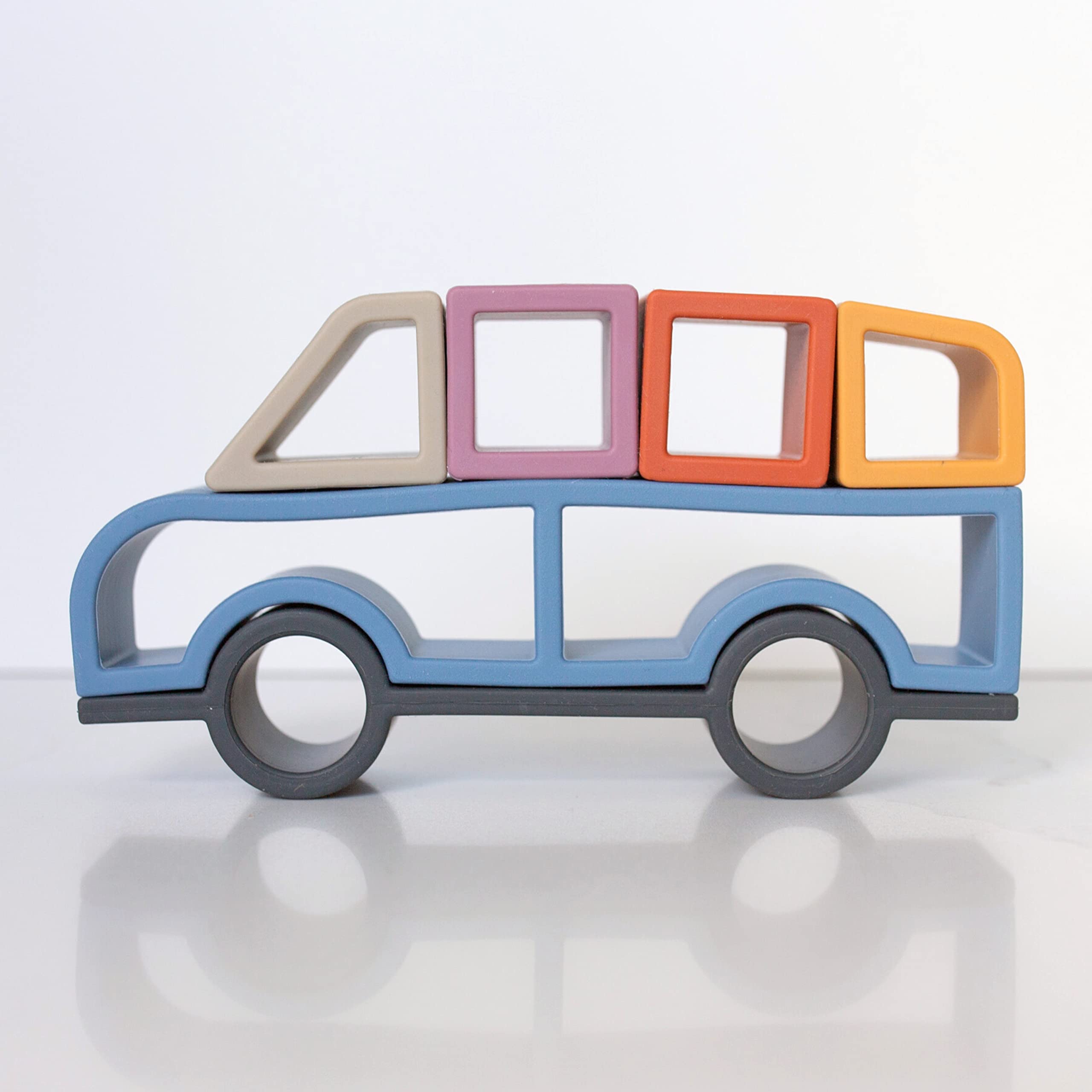 Mango Co. Silicone Toy Car Blocks Baby Teether Montessori Toys Stacking Car Building Block Set Learning Educational Sensory Toy Soft Stacking Blocks for Infant and Toddler(1 Pack, Sand)