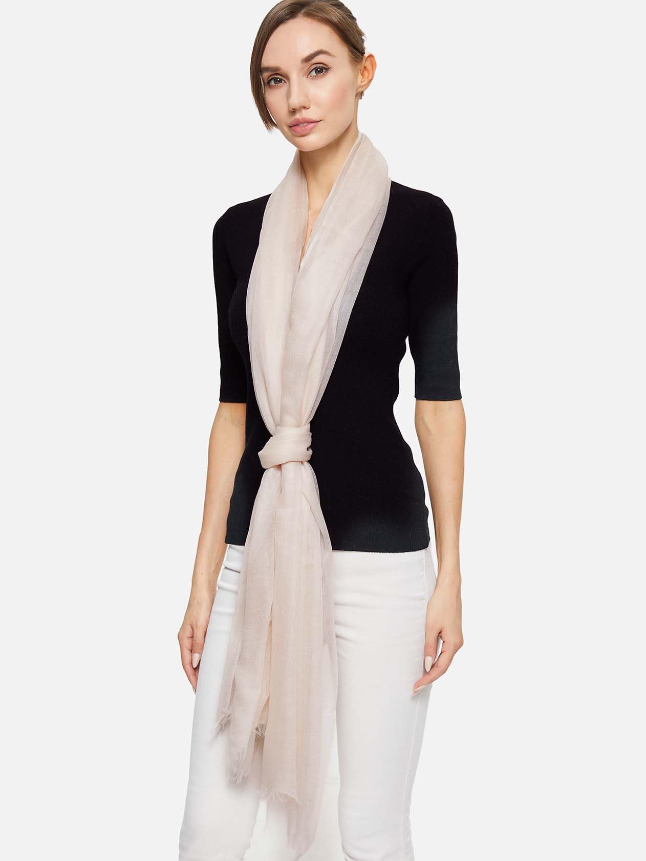 Ovcio Featherlight Ivory Cashmere Scarf - 100% Pure Cashmere Wrap Scarf for Women (87x39) with Gift Box