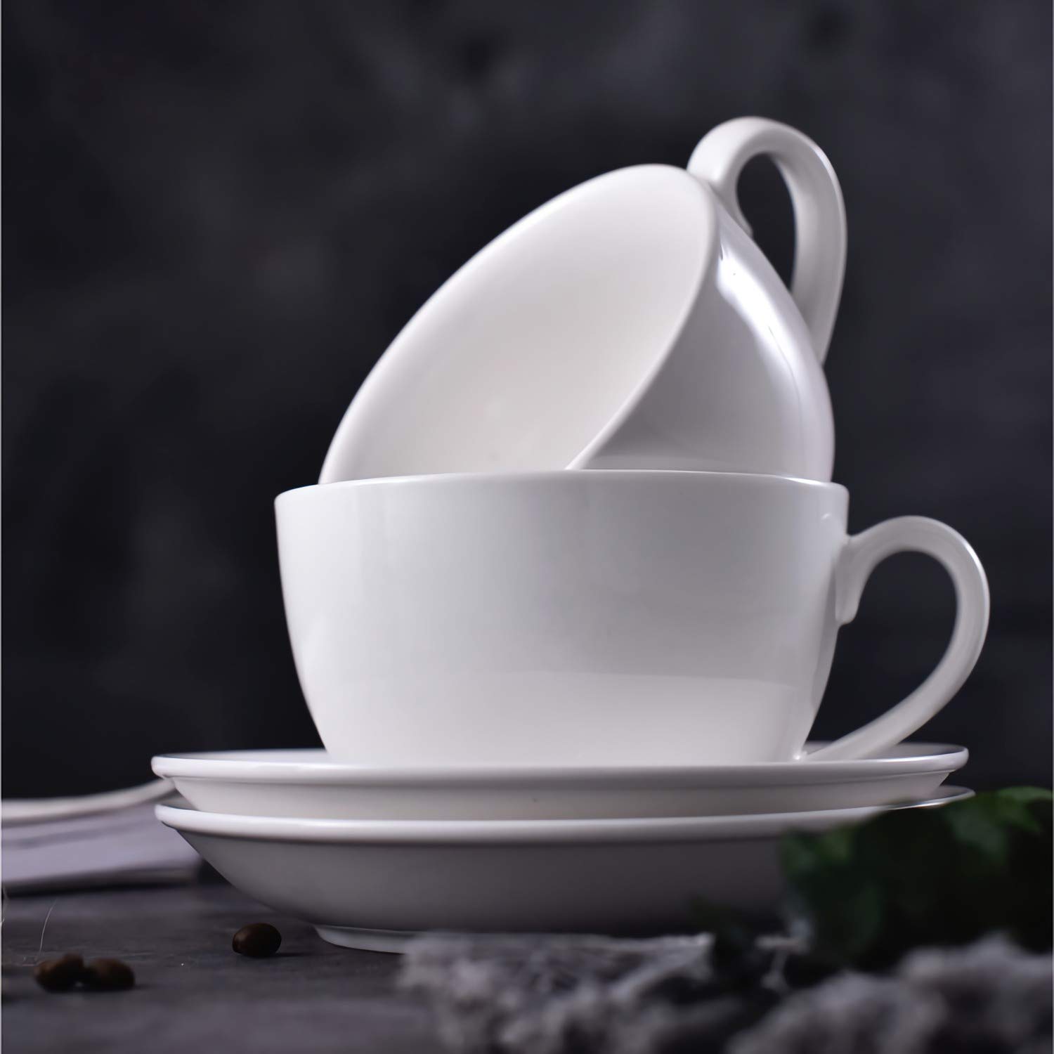Kingrol 8 Ounces Cappuccino Cups with Saucers & Spoons, Porcelain Tea Cup Set, Set of 6 Coffee Mugs for Latte, Mocha, Cappuccino, and Mulled Drinks
