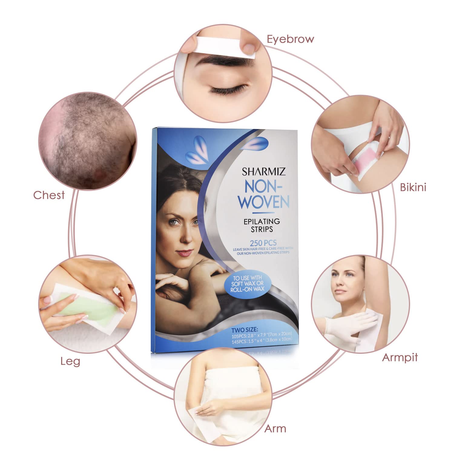 Non Woven Wax Strips 250 Pieces, Body and Facial Wax Strips for Hair Removal (Does Not Contain Wax) , Large 2.8β x 7.9β and Small 1.5β x 3.9β Waxing Strips