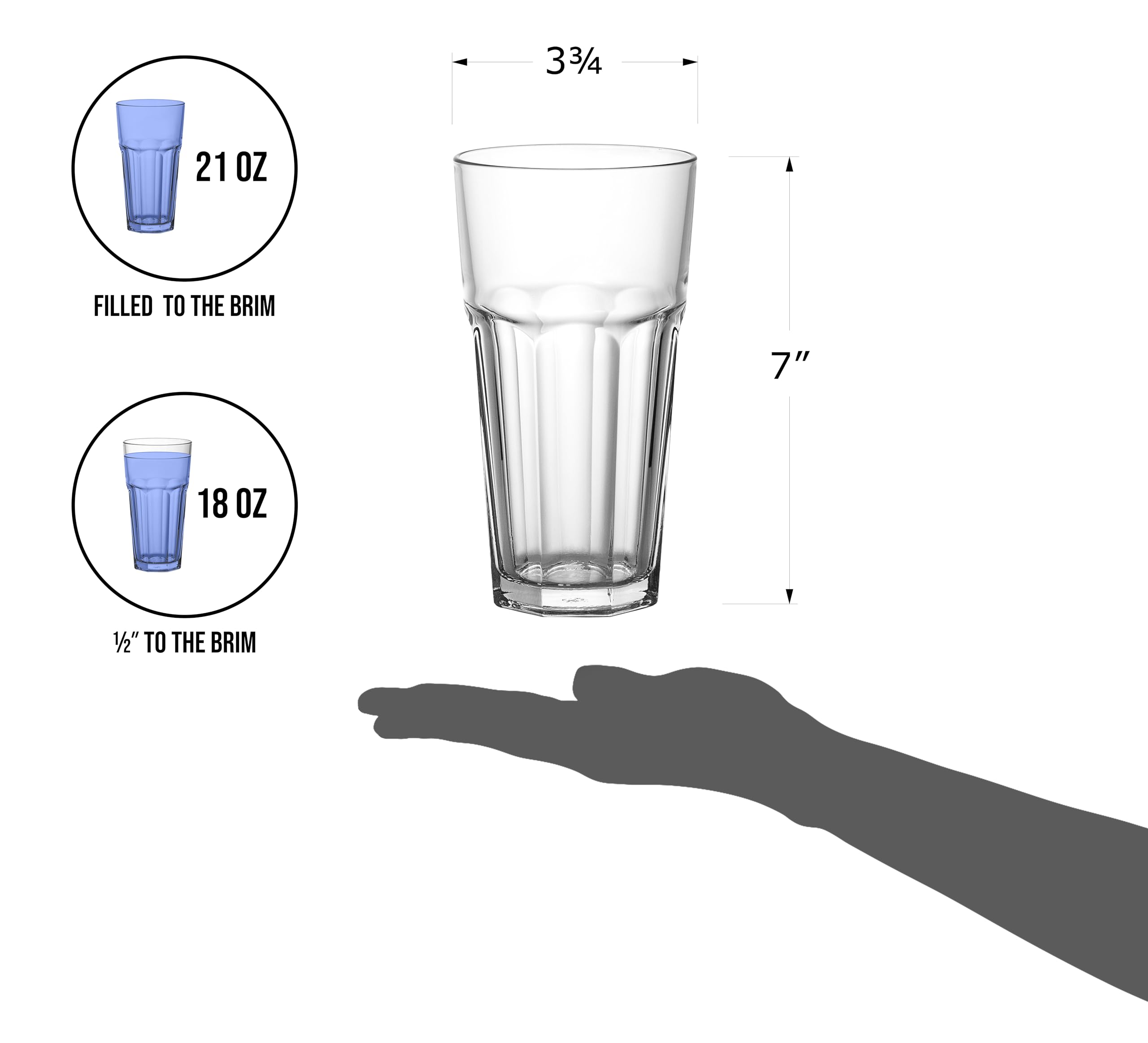 Red Co. Set of 4 Clear Glass 22 Fl Oz Drinking Highball Tumblers for Water, Juice, Beer, Cocktails