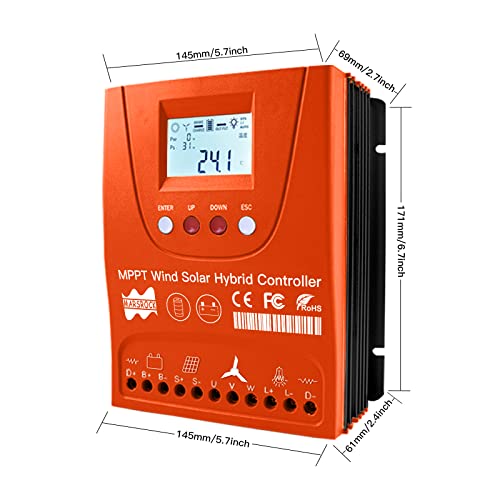 Mars Rock 3000W 12V 24V 48V 0~1500W Wind 0~1500W Solar MPPT Wind Solar Hybrid Controller Pioneer Version Charge Lithium & Lead Acid Gel Battery (12V/24V Auto)