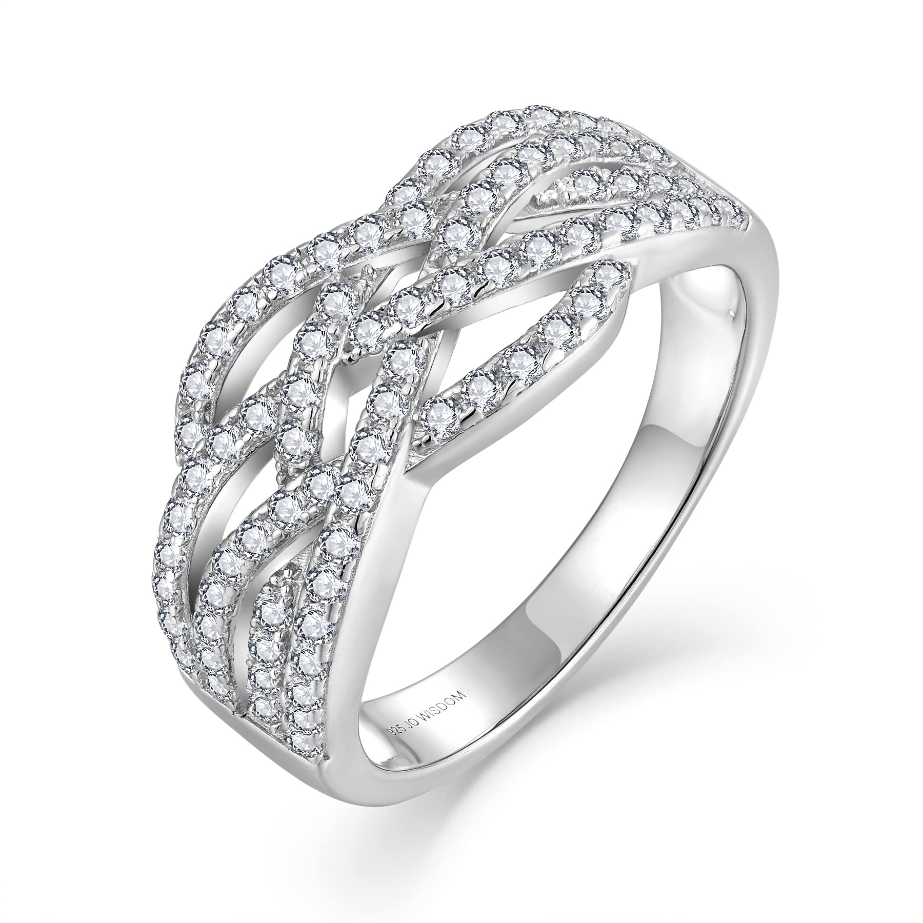 JO WISDOM 925 Sterling Silver Criss Cross Statement Engagement Rings for Women with AAA Cubic Zirconia Ring Size 8