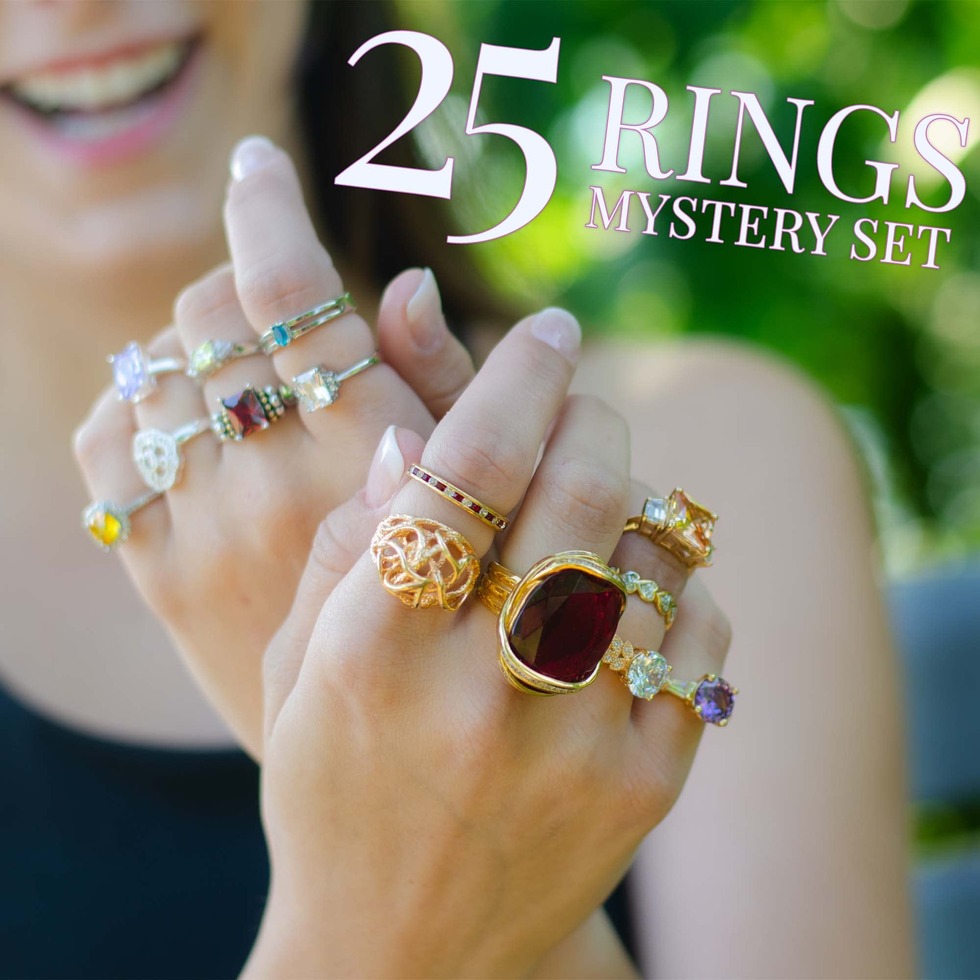 LookLove 25 Pcs Womans Ring Gold And Silver Single Size Bulk Variety Pack Womens Rings Set (Mixed Silver And Gold, 8)