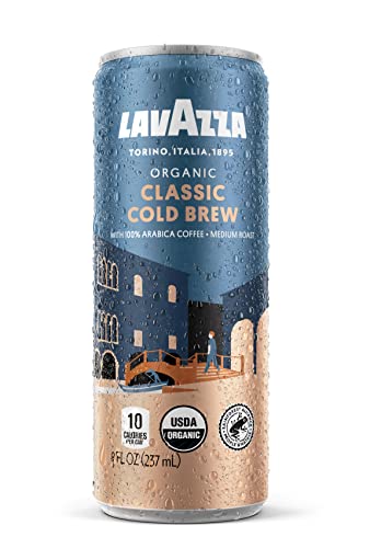 Lavazza Organic Classic Cold Brew Coffee, (Pack of 4 Cans / 8 Fluid Ounce Each) Balanced, Complex, Sweet, Medium Roast, 100% Arabica, USDA Certified Organic, Rainforest Alliance Certified