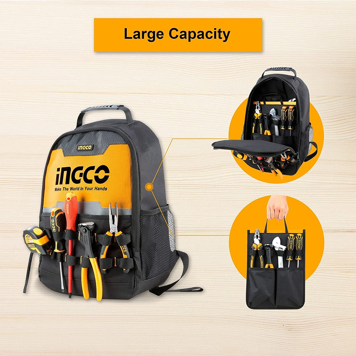 INGCO Tool Backpack,Tool Bag with Laptop Compartment, Professional Multifunctional Tool Bag Molded Base HBP0101