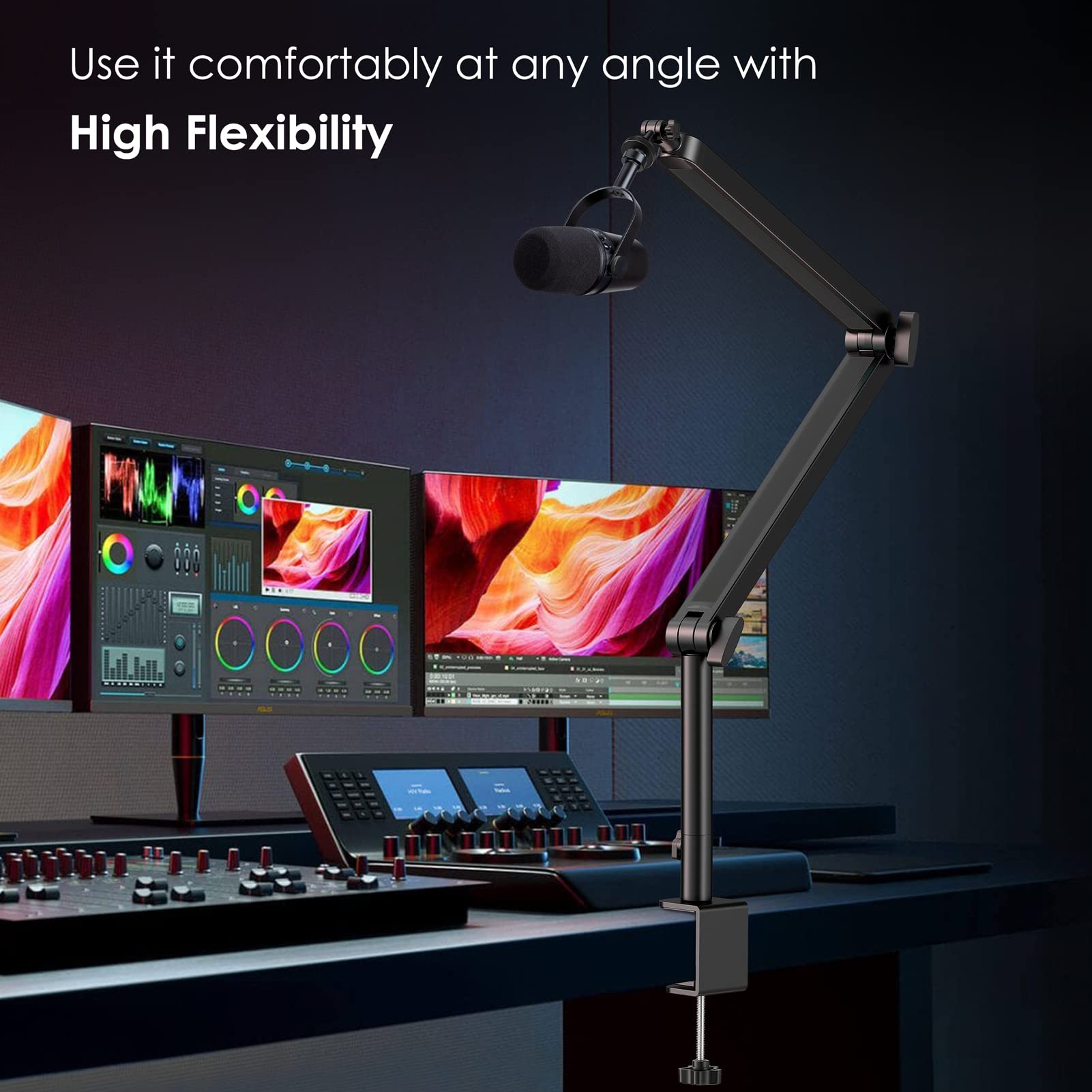 Mic Boom Arm Compatible with Shure SM7B, MV7, Blue Yeti Mic, HyperX QuadCast Mic, Rode Podmic and Most Podcast Microphones, Premium Microphone Arm Stand by YOUSHARES