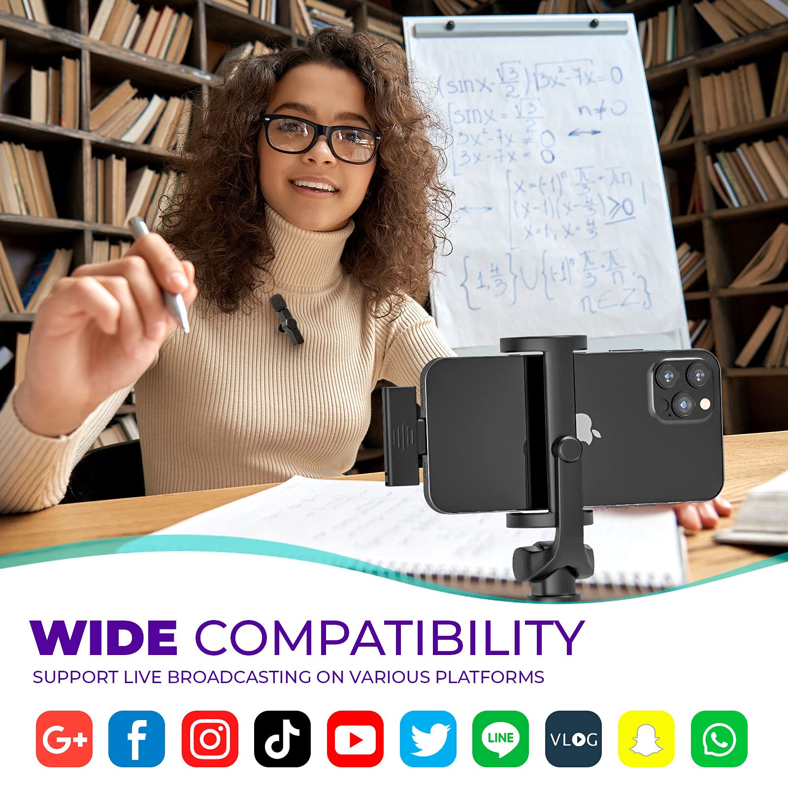 JSSEVN Wireless Lavalier Microphone Compatible with iPhone iPad, Plug-Play Wireless Mic for Recording, YouTube, TikTok, Facebook Live Stream, Noise Reduction Auto-Sync (NO APP or Bluetooth Needed)