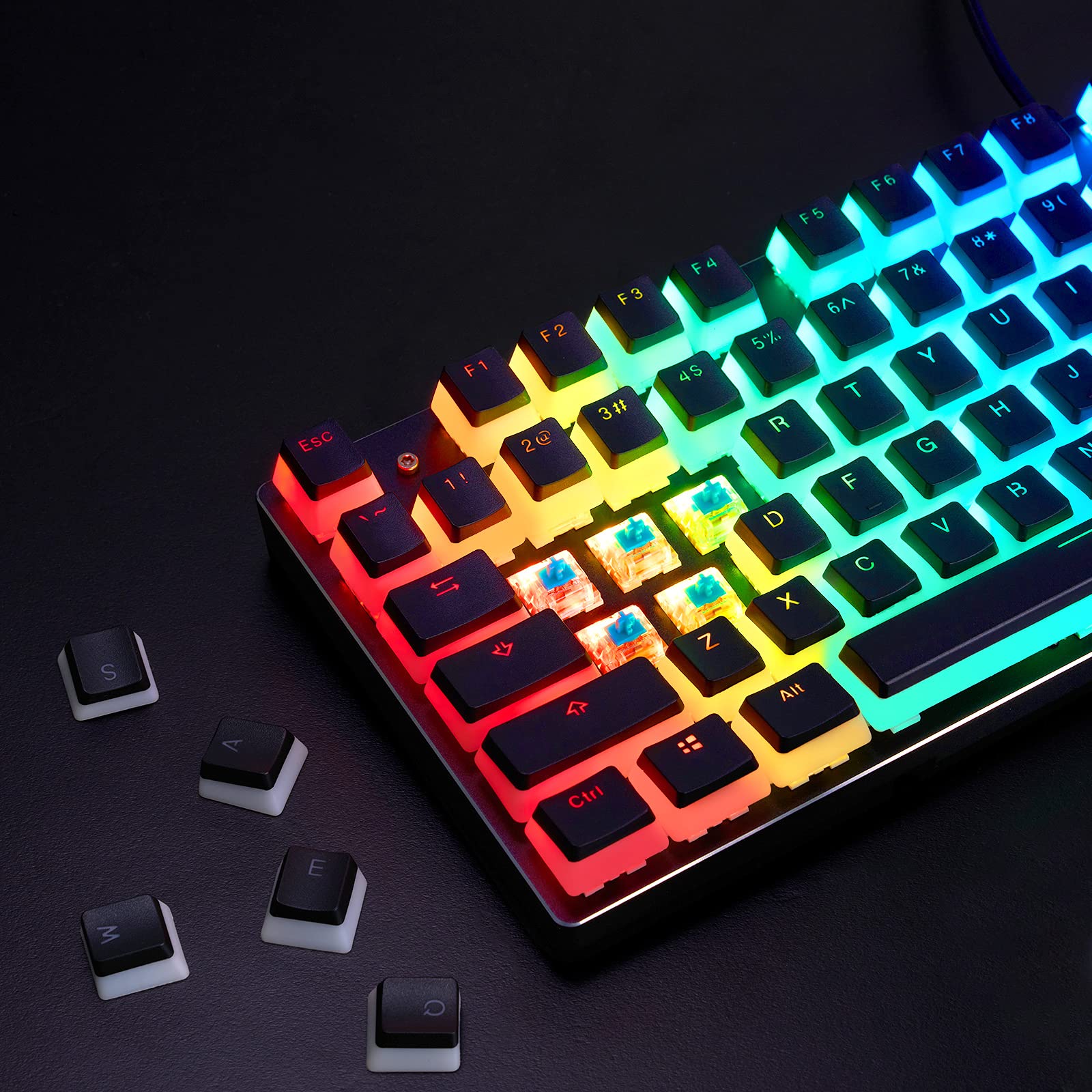 havit Keycaps 60 87 104 Double Shot Backlit PBT Pudding Keycap Set with Puller for DIY Cherry MX RGB Mechanical Keyboard (Black)