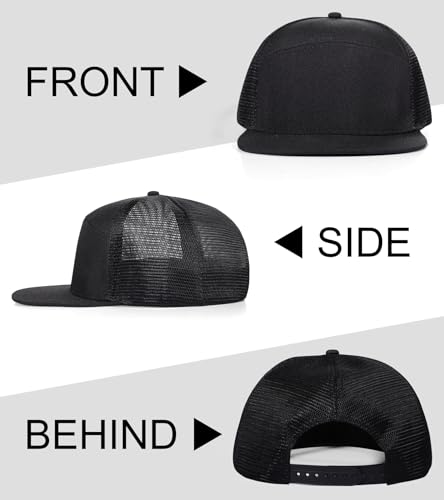Oversize XXL Blank Flatbill Mesh Snapback Cap Black 2XL, XXL Flat Bill Hat 6 Panel Camper Style