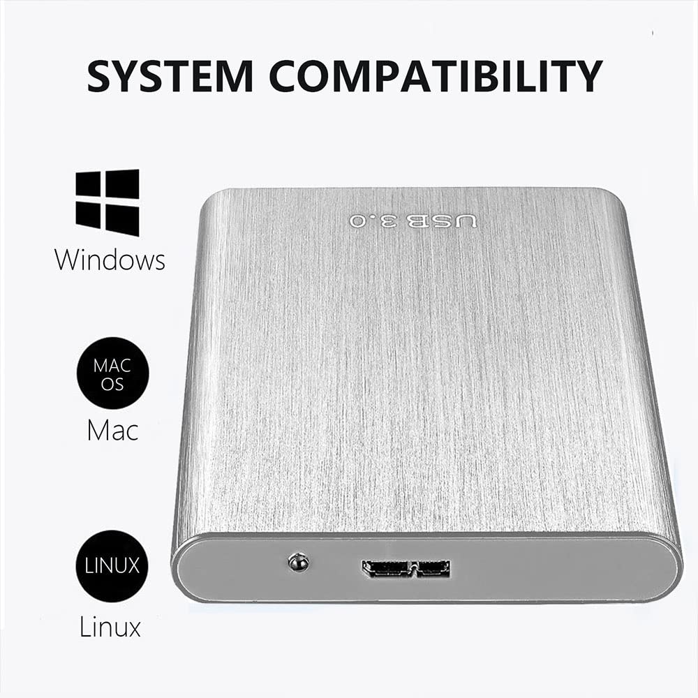 POENOWNE External Hard Drive 2000GB Protable External Hard Drive High Speed USB 3.0 Protable External HDD 2000GB Portable Hard Drive Compatible with Laptop, Desktop and Mac (Silver)