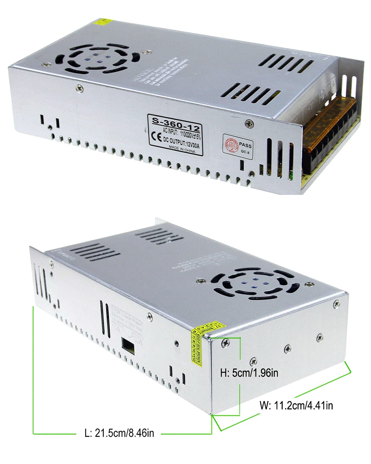 MTYTOT 12V 30A DC Universal Regulated Switching Power Supply 110-240 Volt AC to DC 360w Transformer Adapter Driver for 3D Printer, CCTV, Radio, LED Strip Lights,Computer Project
