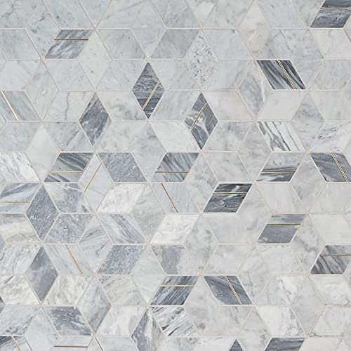 Ivy Hill Tile Utopia Bardiglio 13.58 in. x 11.73 in. Polished Marble and Brass Backsplash, Kitchen, Bathroom Wall Mosaic Tile (1.11 Sq. Ft. Sheet)