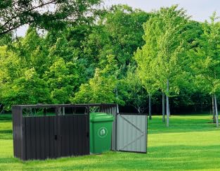 Outdoor Trash Can Storage, Storage Shed for Trash cans and Tools,Waterproof Garbage Bin shed,Metal Trash Can Storage Shed Outdoor for Garden Yard (Black-3 Doors)