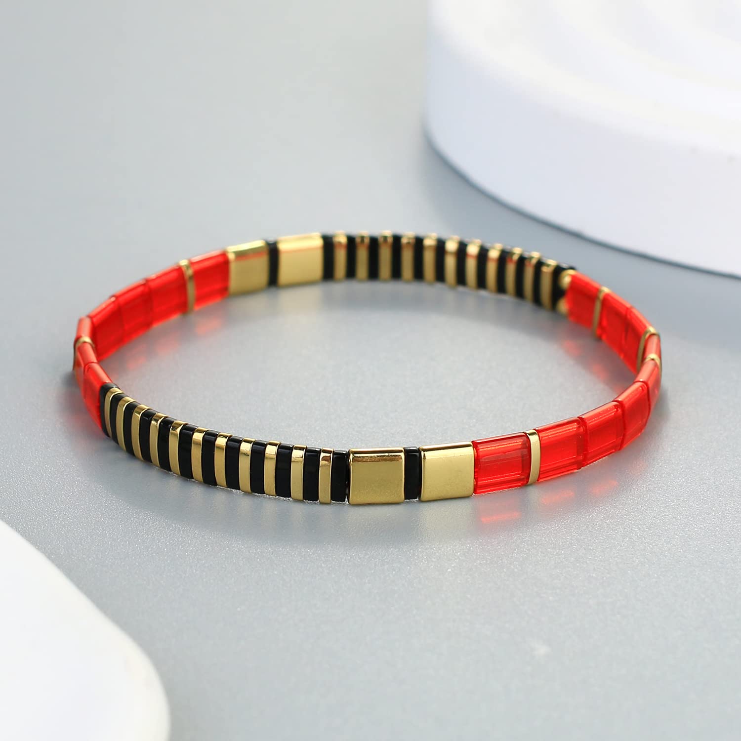 KELITCH Womens TILA Beads Beaded Bracelet Handmade Stack Friendship Stretch Bracelets Candy Colors Miyuki Link Bracelets - Gold 02K