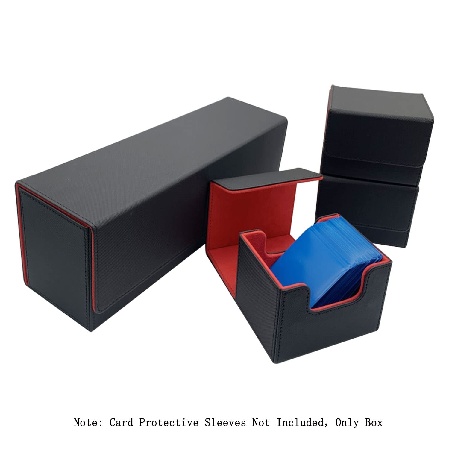 Maoping Card Deck Box,4 Pack Deck Box Magnetic Closure Leather Deck Game Boxes 400 + 300 Card Storage Capacity,Black Red for Collectible Playing Card Box, Trading Card, Magic Cards, Sports Cards, 700