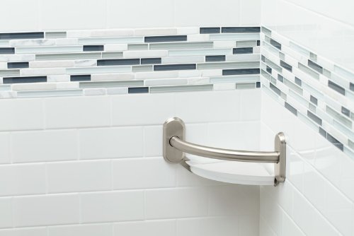 Moen LR2354DBN 9-Inch Curved Bathroom Grab Bar with Integrated Corner Shelf, Brushed Nickel