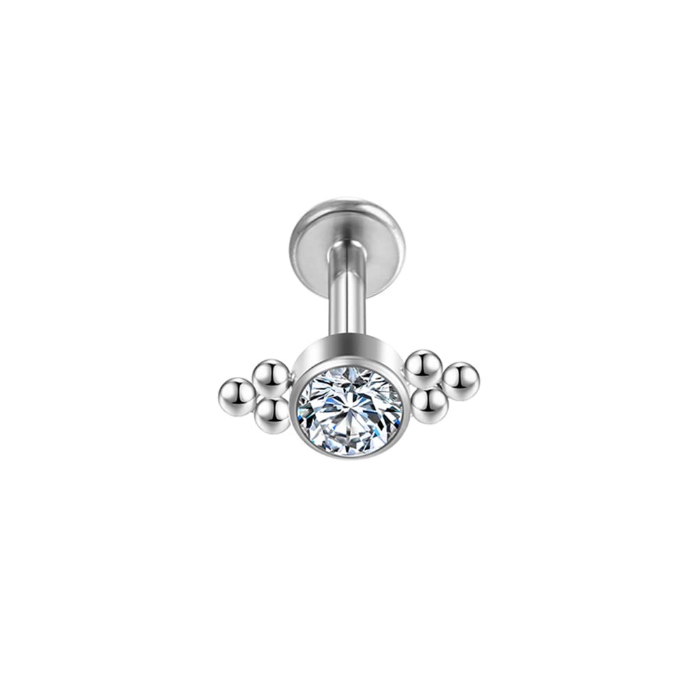 Lip Stud 16g For Women Sterling Titanium G23 Symmetrically shaped beads Labret Studs Zirconia Earrings Piercing Helix Ear Cartilage Tragus Studs Earrings Lip Monroe Piercing 1 PCS (cd011, Titanium)