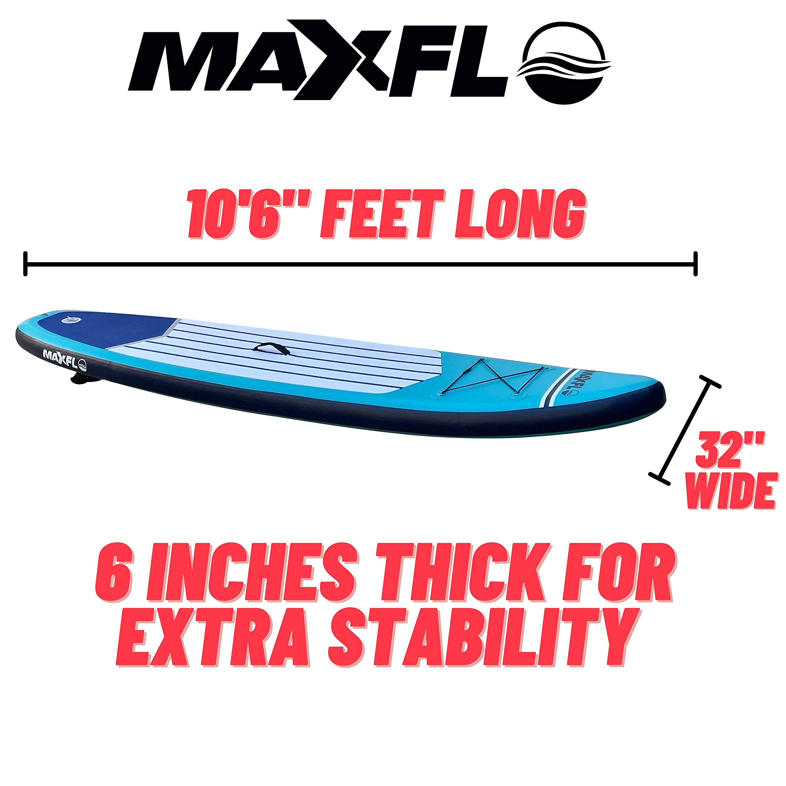 Inflatable Stand Up Paddle Board 10’6” Long 6” Thick | SUP Paddleboard Accessories Carry Backpack | Wide Stance, Bottom Fin Paddling Surf Control, Non-Slip Deck | Youth & Adult Standing Boat Boards