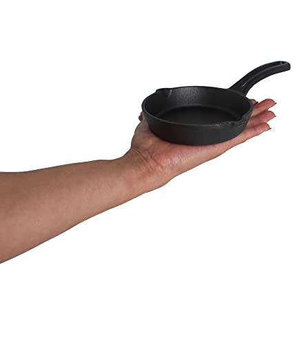 Mirro 4.5" Cast Iron Mini Skillet for Frying Pan with Drip-Spouts, Pre-seasoned Oven Safe Cookware for Camping, Indoor and Outdoor use, Black