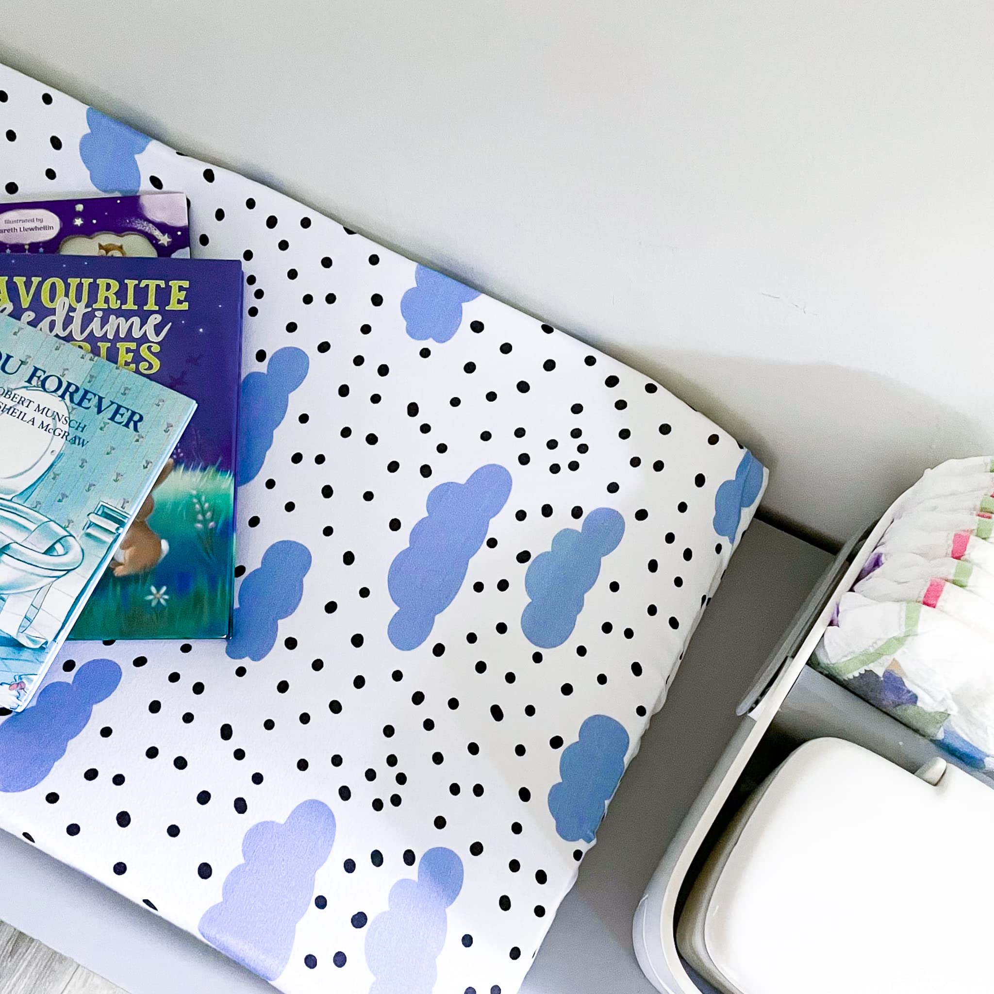 Norani Baby Changing Pad Cover | Softest Organic Cotton | Diaper Changing Pad Cover | Fitted | Infant and Toddler | Nursery | Happy Blue Clouds