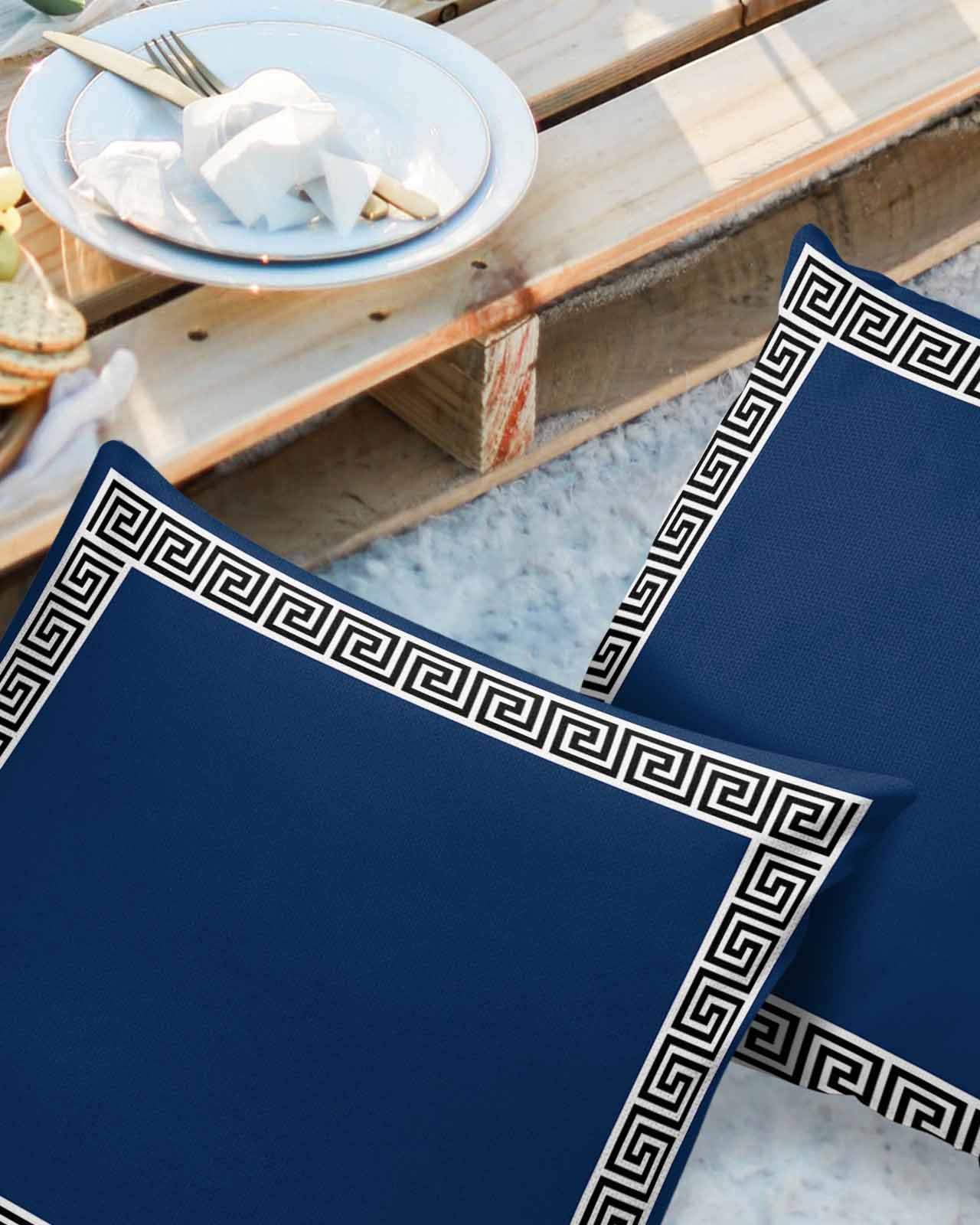 Outdoor Waterproof Pillow Covers for Patio Furniture Geometric Greek Key Design Decorative Throw Pillow Cover Navy Blue Pillowcases Set of 2 Cushion Case for Sofa Couch Chair Home Decor 26x26 inch
