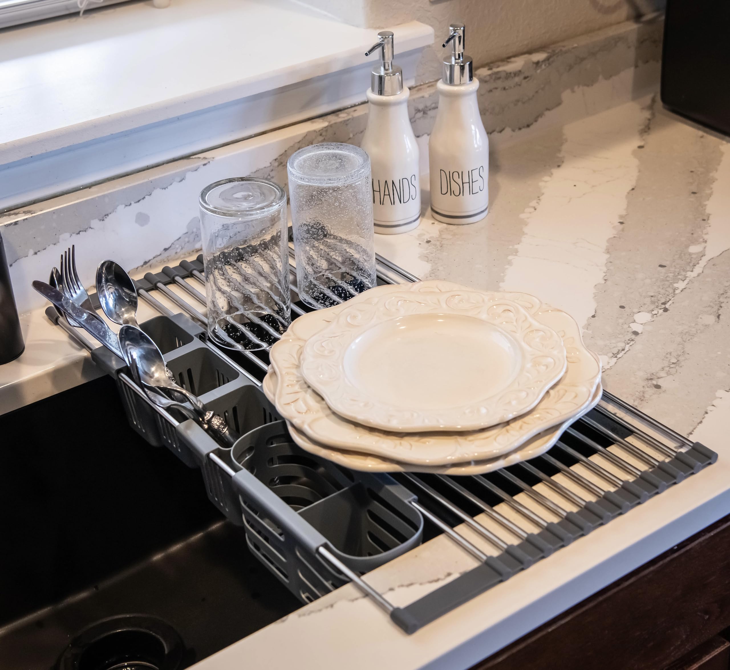 In Sink Dish Drying Rack, Expandable to Fit Up to a 23inch Sink - Dish Drying Rack for Kitchen Counter, De-Clutter Your Kitchen and Speed Up Drying Time With This Handy Over Sink Dish Rack