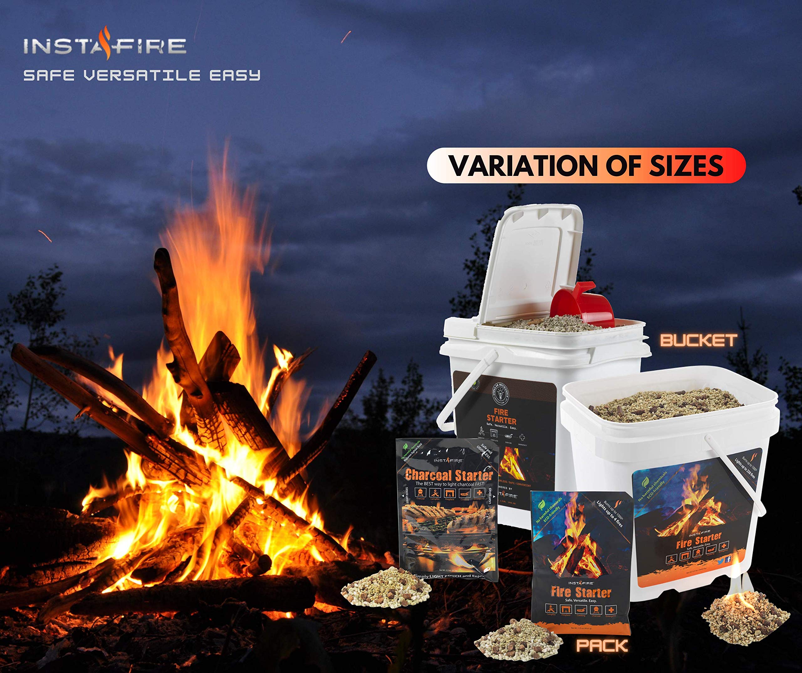 Insta-Fire Fire Starter (22 Packs) - Endorsed by Popular Mechanics - Camping, Emergencies, Hiking, Fishing, Boating, Fire Pits, Grilling, Survival, Food Storage, Boiling Water (as Seen on Shark Tank!)