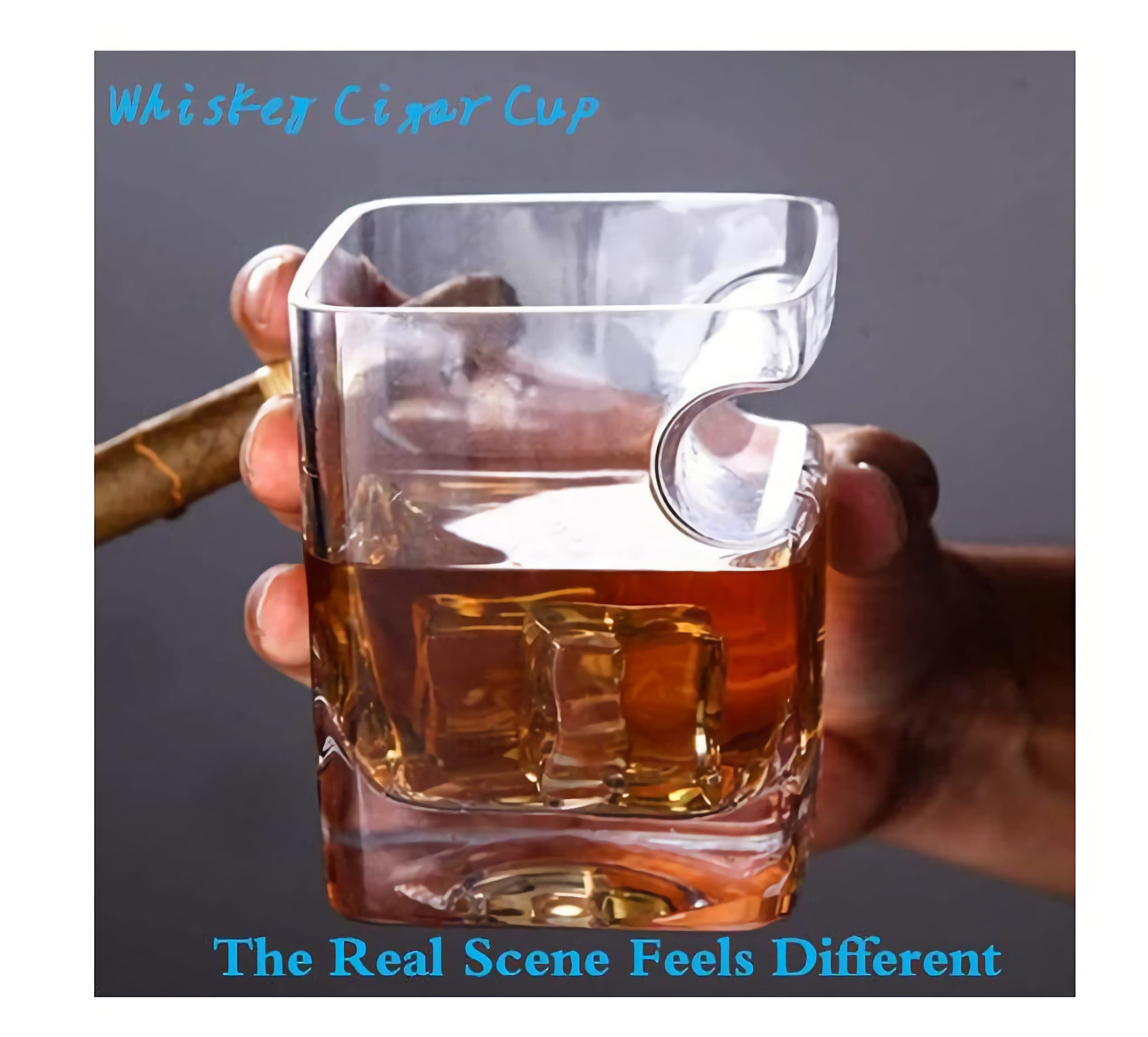 KNC Cigar Whiskey Glass - Old Fashioned Whiskey Glasses - Tumbler With Side Mounted Holder Cigar Rest-Best Accessories & Gifts for Drinking Bourbon and Scotch