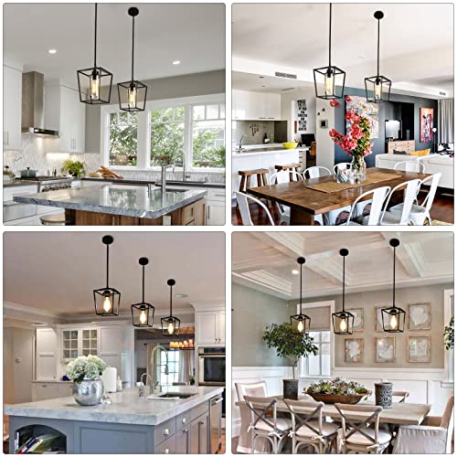 GZJunYo 1-Light Black Pendant Light Fixture Farmhouse Iron Cage Metal Pendant Light Lantern Hanging Light Fixtures with Clear Glass Shade for Kitchen Island, Entryway, Dining Room, Hallway
