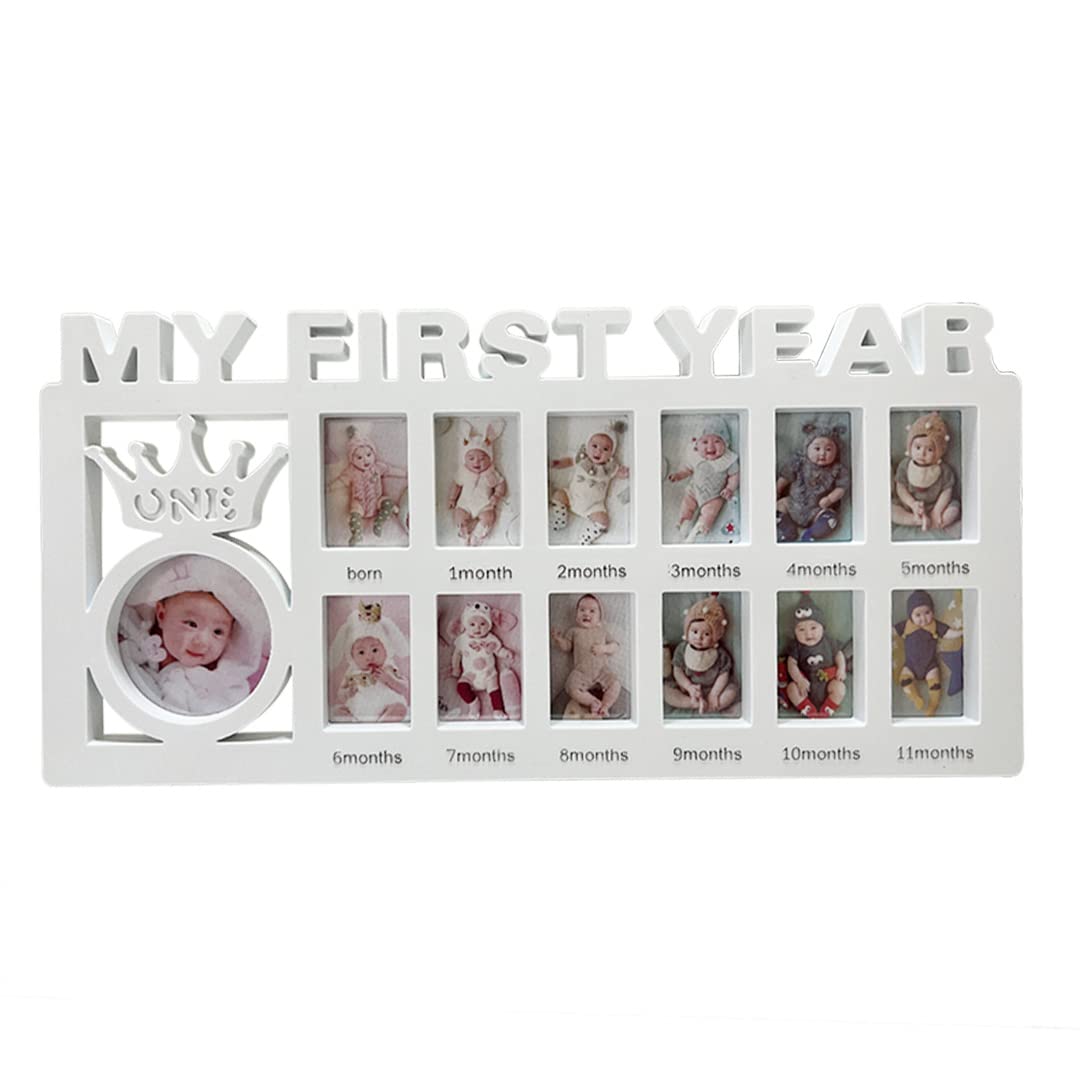 Moteizho Baby's First Year New Born Keepsake Frame 12 Month Picture Frame Milestone Photo Frame Baby Picture Frame Nursery Picture Frames 16"x8"x1" (white)
