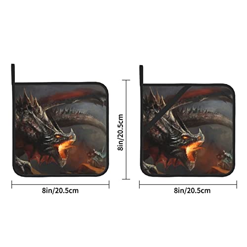 Knight Fighting Dragon Kitchen Pot Holders Hot Pad, Potholders Hot Pads for Kitchen,Washable Pot Holder Oven Mitts,Heat Resistant Hot Pad Kitchen Decor Accessories for Cooking and Baking(2 Sets