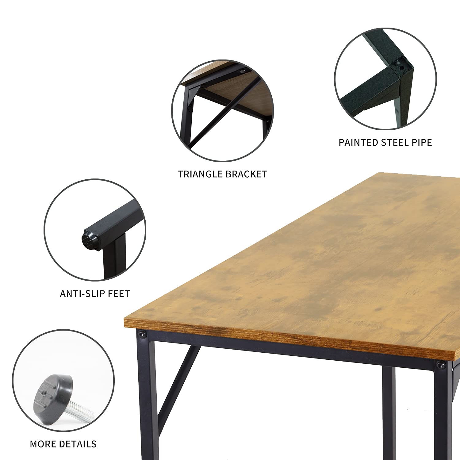 HCY Computer Desk 47 Writing Desk Home Office Study Workstation Modern PC Laptop Sturdy Simple Gaming Desk with Metal Frame(Brown) 47x24x29