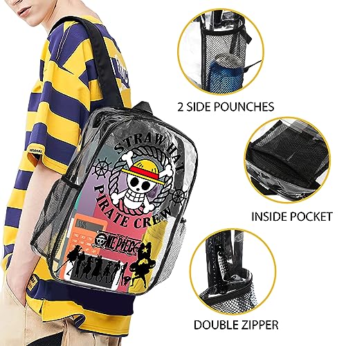 URYLVUG Japanese Anime Clear Backpack, Cosplay PVC Daypack, Heavy Duty See Through Shoulder Bag for Work, Transparent Plastic Bag for Boys Girls-Skull
