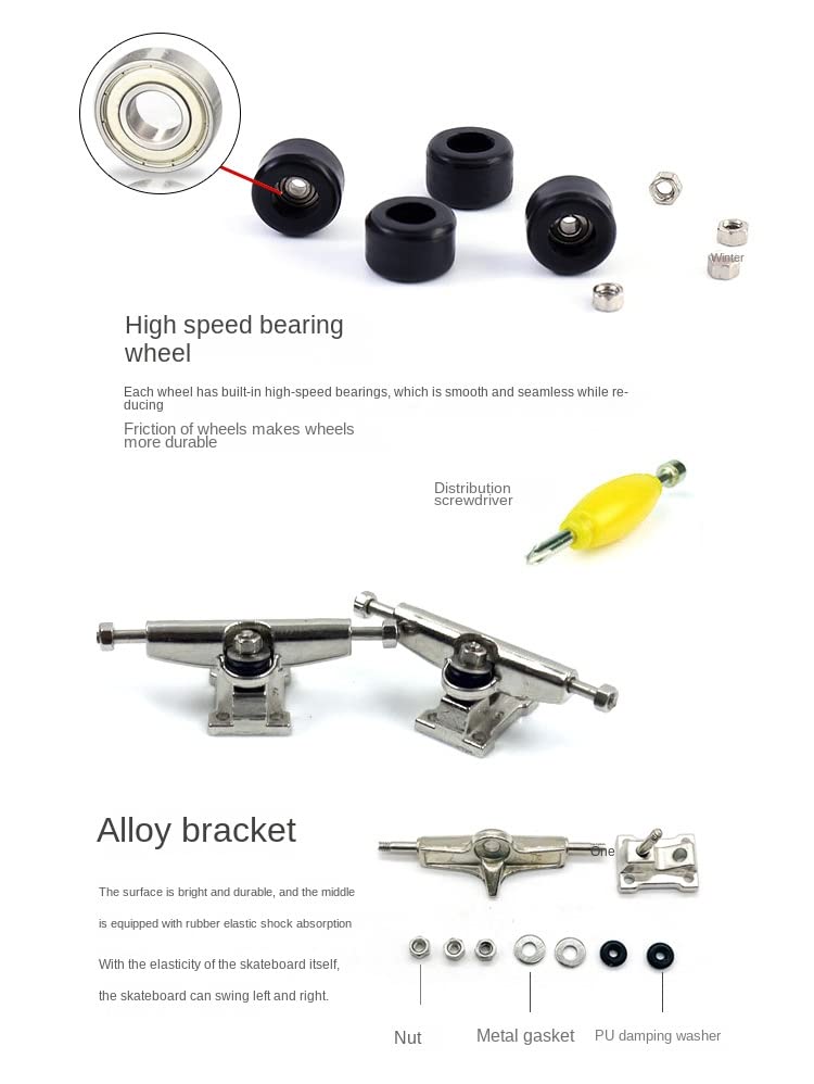 Maple Wooden Finger Skateboard, Professional Fingerboards Wheels with Bearings, Mini Fingerboard Finger Toy for Adults and Kids (AA6)