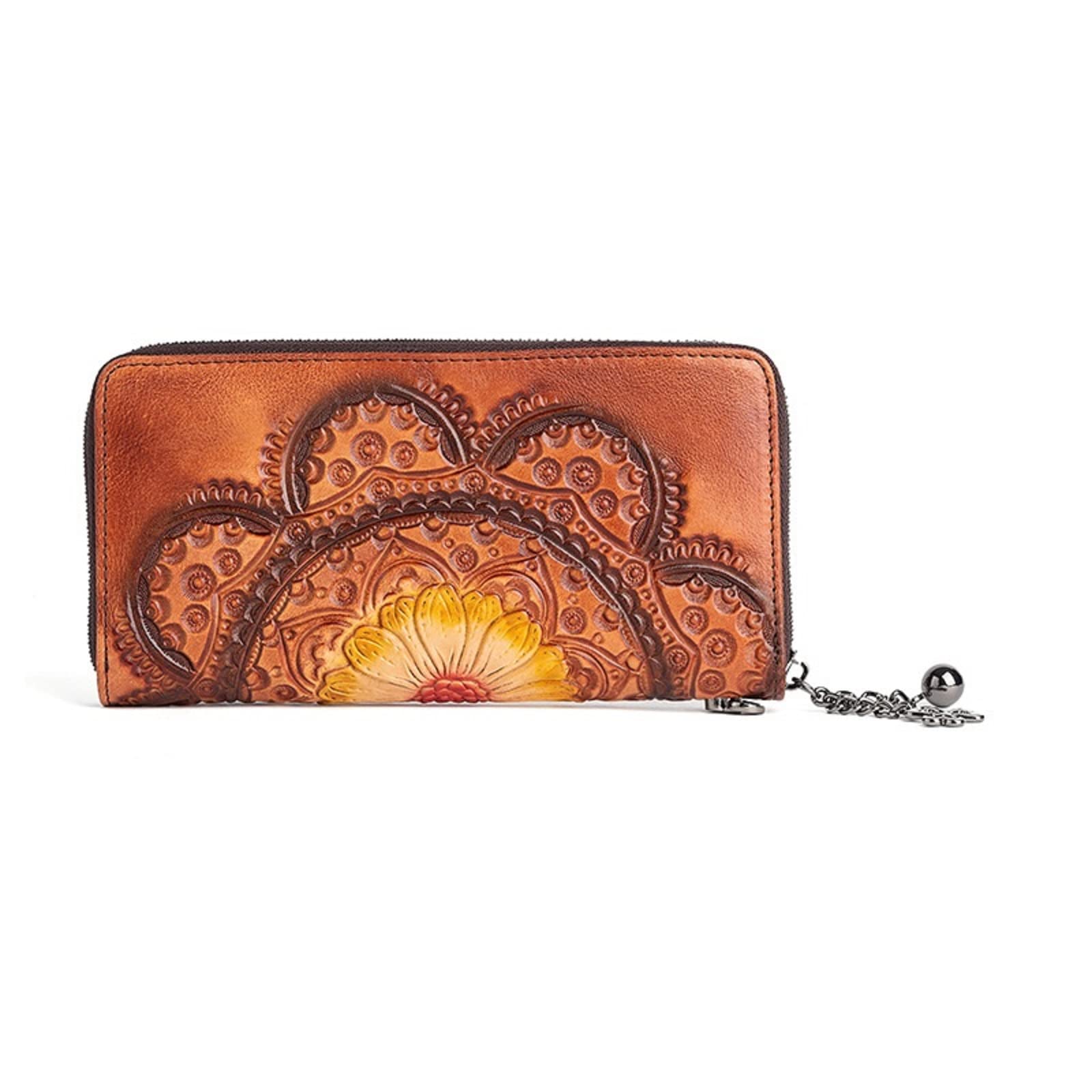 LMKIDS Retro Genuine Leather Wallets for Women Embossed Women's Purse Ladies Clutch Purse with Tassel (Style 8)