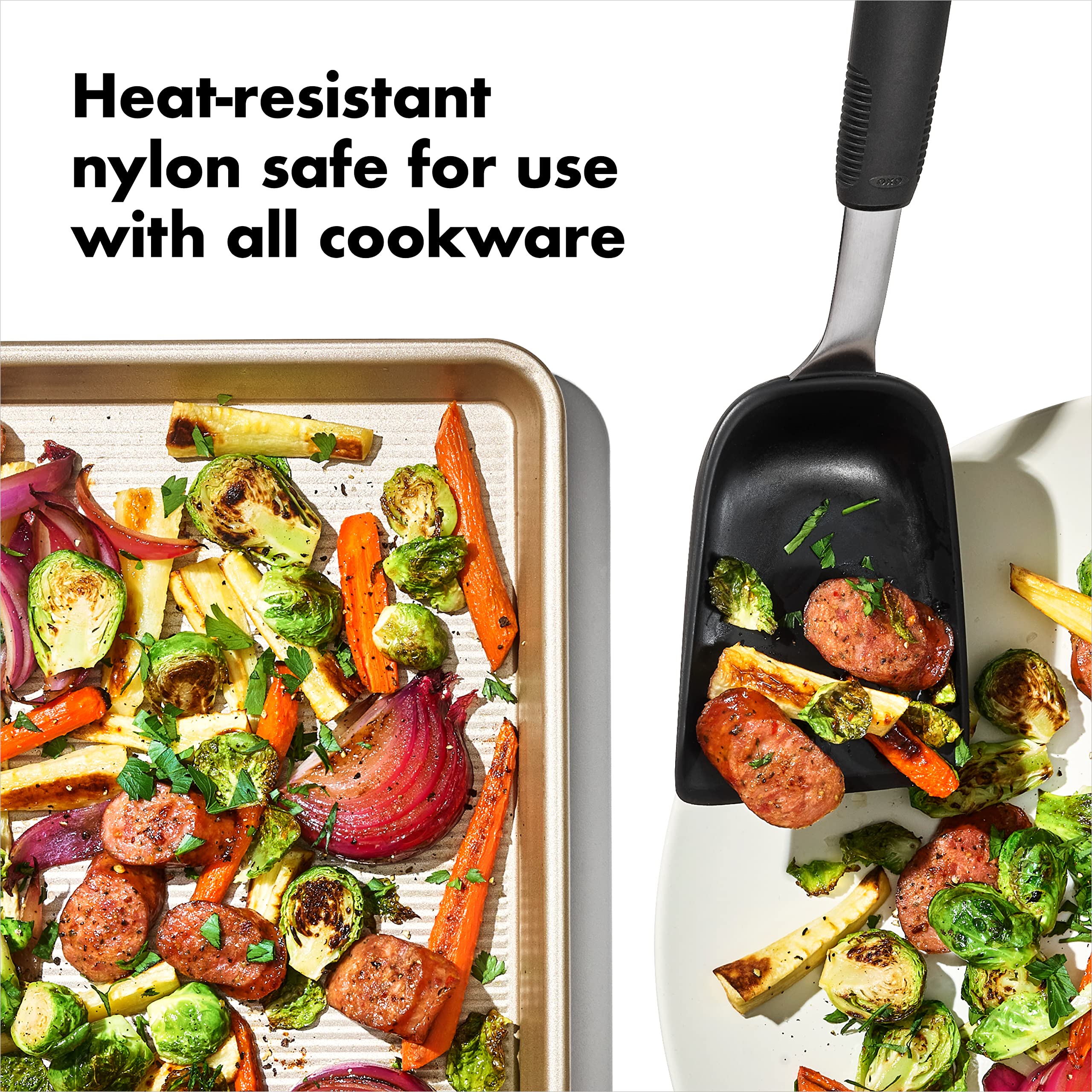 OXO Good Grips Sheet Pan Roasting Scoop for Vegetables and More, Black