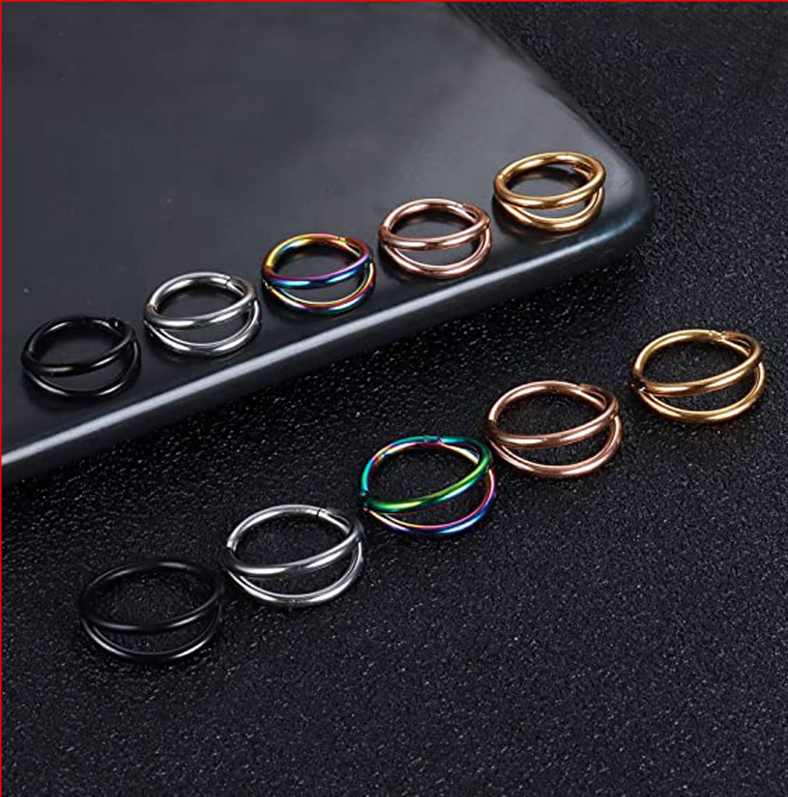Nose Rings Hoops Nose ring Double Septum Ring Cartilage Hoop Lip Rings For Women 16g Rainbow 8/10mm