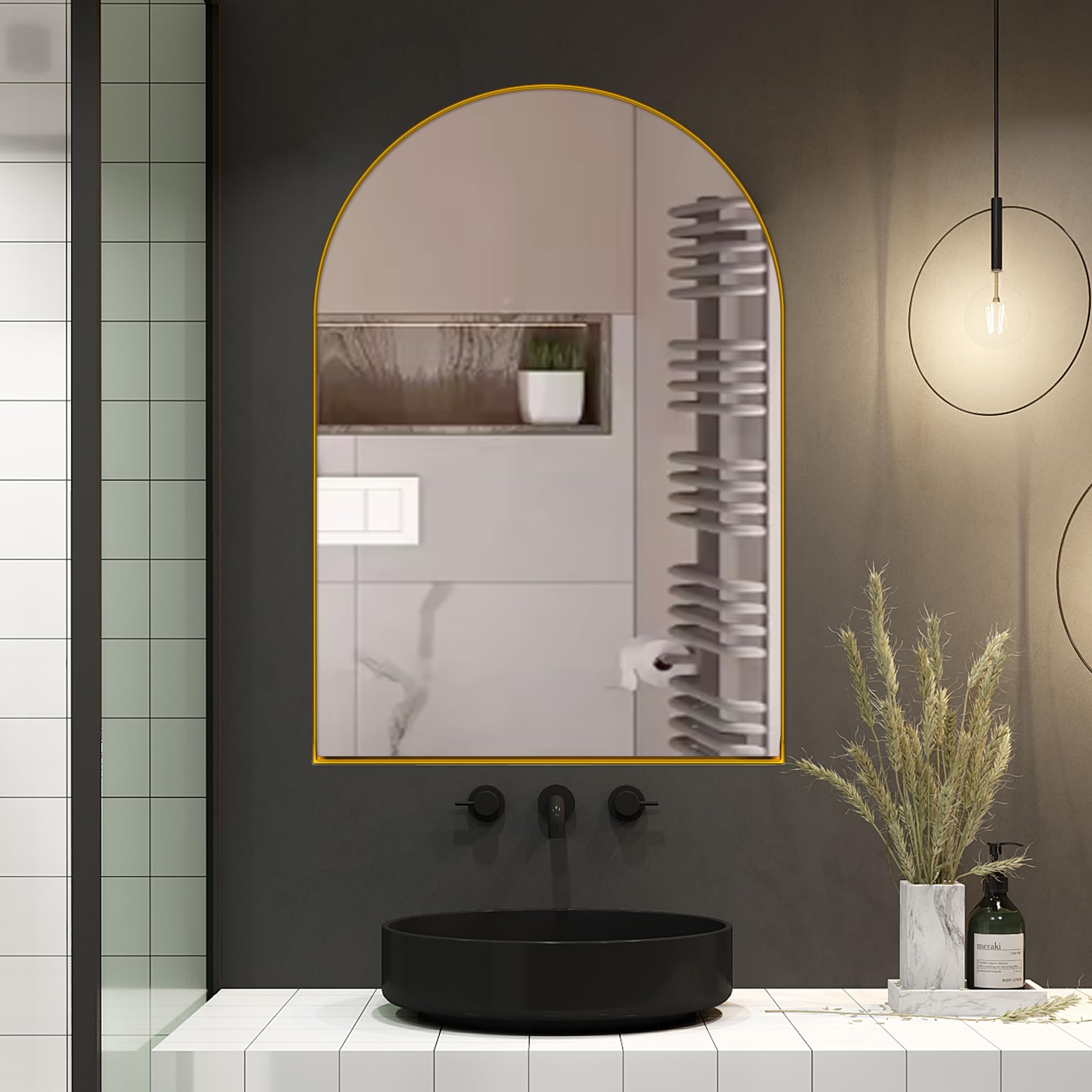 roomfitters 24x36 Arched Recessed Medicine Cabinet, Metal Framed Storage Cabinet with Mirror for Bathroom, Matte Black