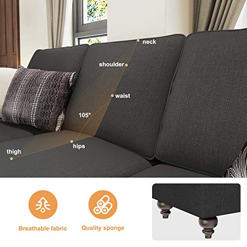 Nolany Sectional Sofa with Storage Ottoman, L Shaped Couch with Reversible Chaise for Small Space, Sectional Couches for Living Room, Dark Grey