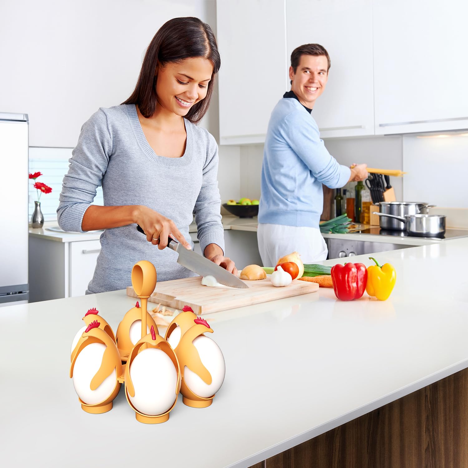 Silicone Egg Poached Egg Hard Boiled, Chicken Egg Holder Soft Boiled Eggs Molds Egg Poacher, Easy Clean Hard-Boiled Egg Maker Egg Boiler for Kid, Hold 6 Egg Boiled Egg Holder for Cooking, White