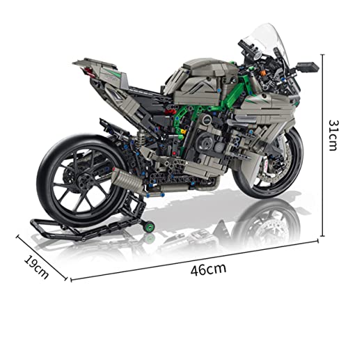 NOST Technics Motorcycle for Kawasaki H2R, 1968 pcs, 1/5, with Car Light, Motorcycle Building Bricks Toy Compatible with Lego
