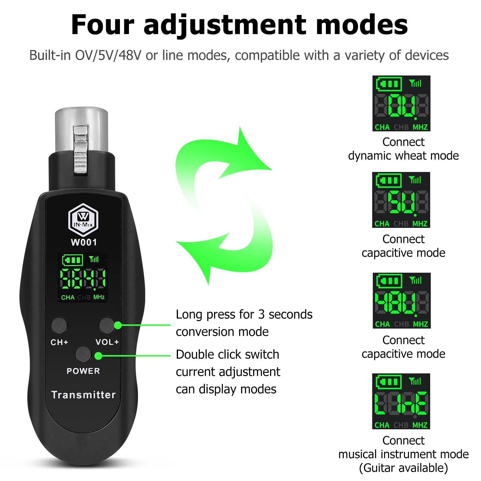 INMix New Wireless XLR Transmitter and Receiver& Wireless Guitar Transmitter Receiver,Rechargeable Mic Adapter 16 Channels 196ft Range for Dynamic Microphone,Audio Mixer,Electric Guitar Bass
