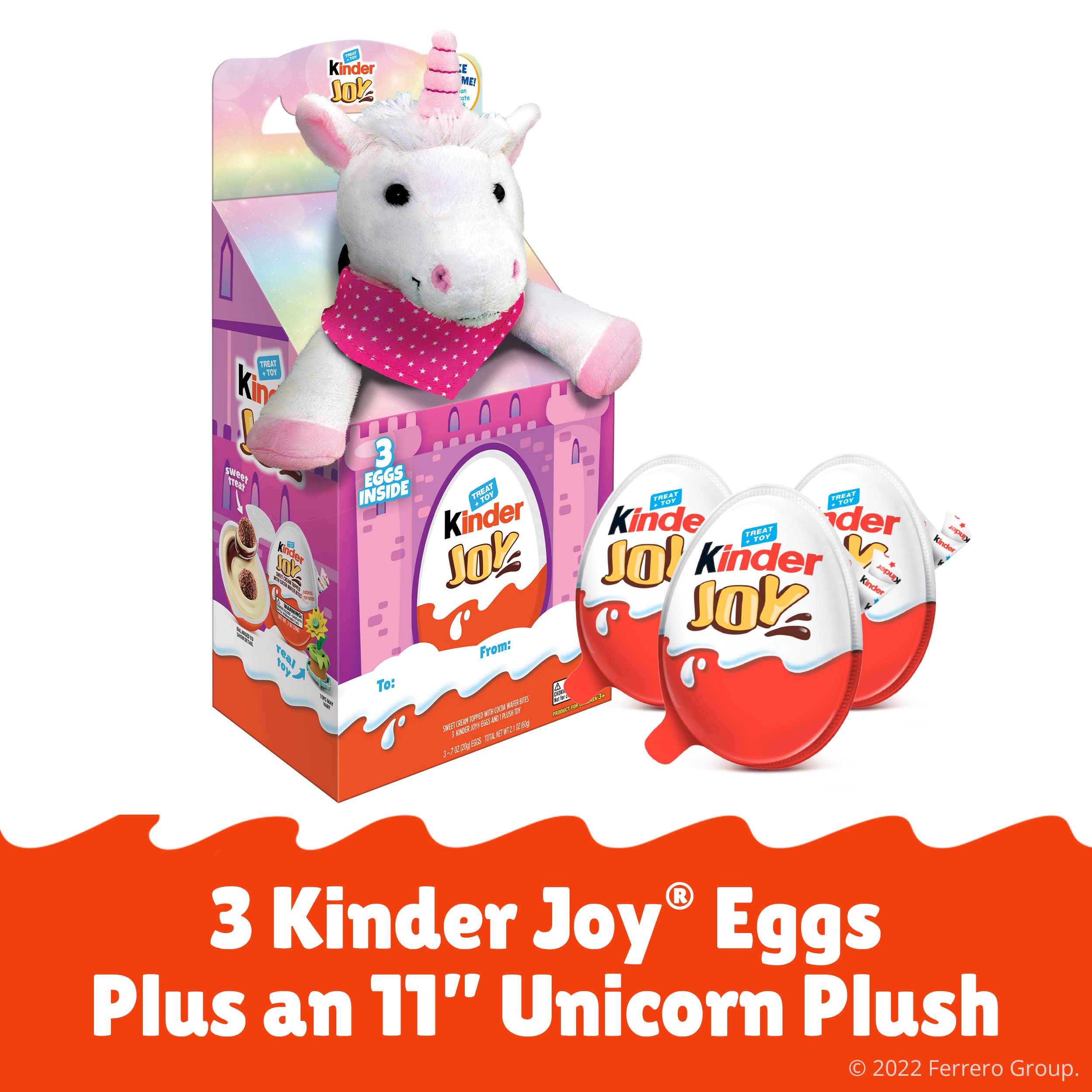 Kinder Joy Eggs, 3 Count, Treat Plus Toy, Sweet Cream and Chocolatey Wafers, Includes Unicorn Plush, 2.1 Oz