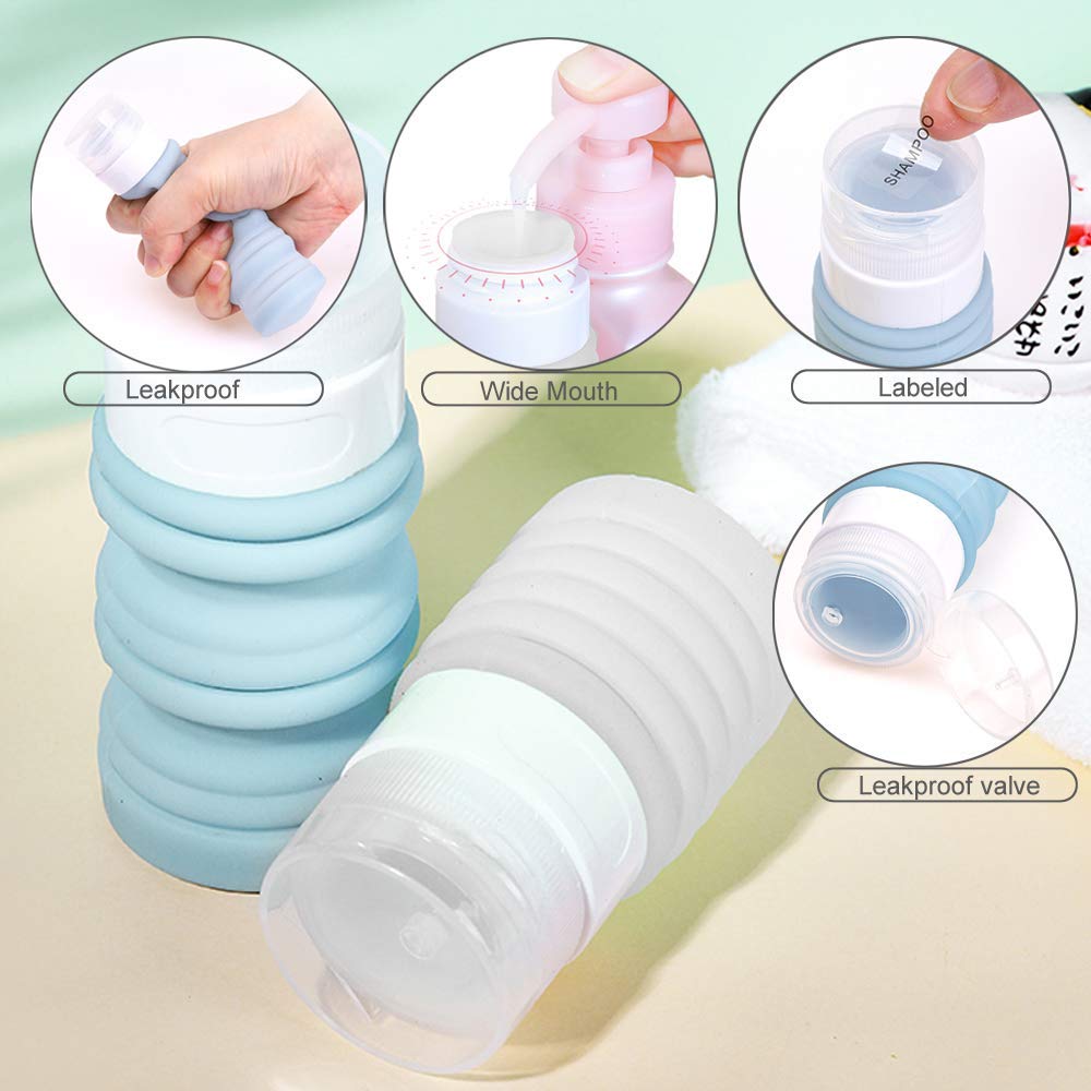 INNERNEED Collapsible Travel Size Bottles Portable Refillable Containers for Toiletries Shampoo Lotion Soap, Leak-Proof and TSA Approved, Ideal for Travel, Gym, Camping (Pack of 4)