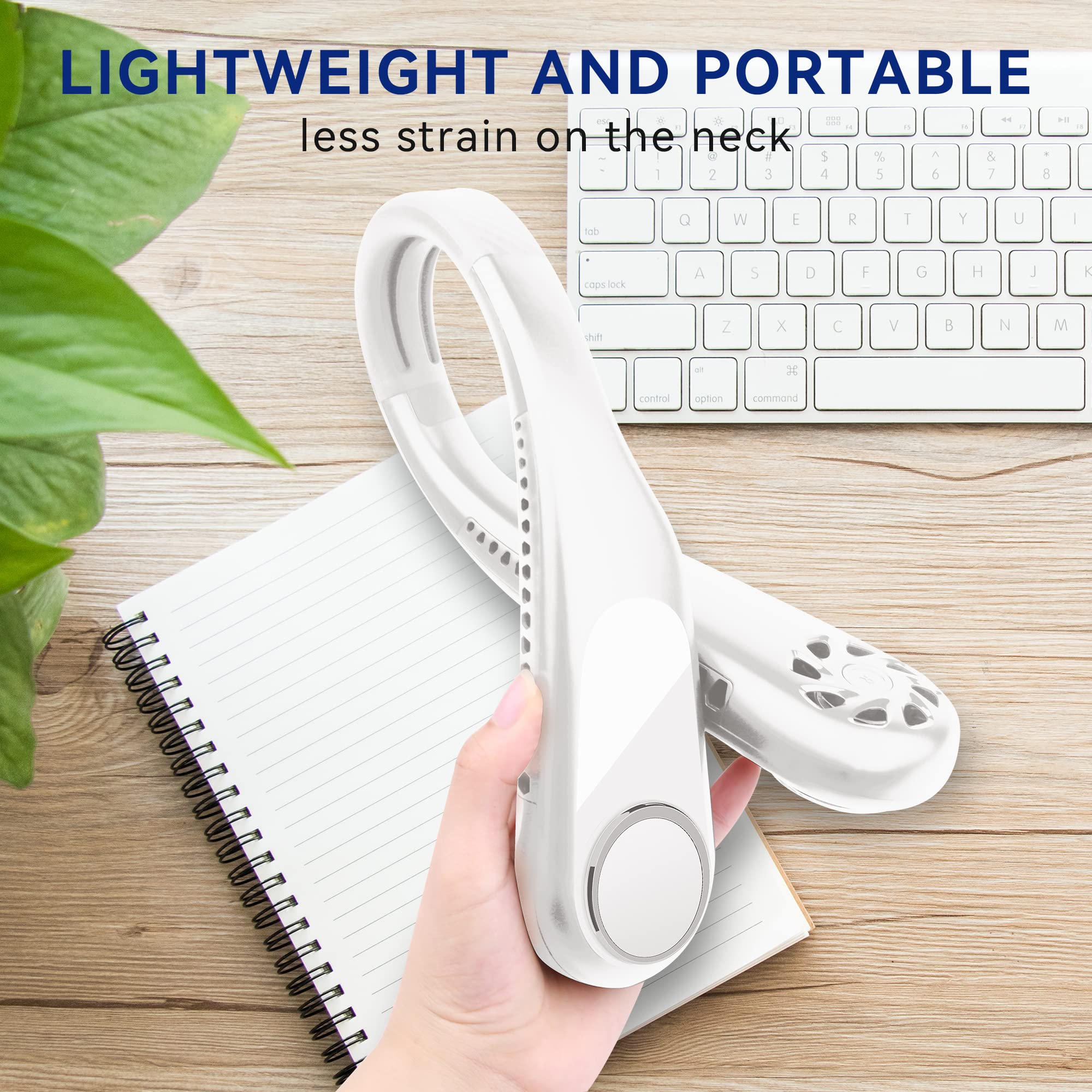 LYSHION Portable Neck Fan, Hands Free Bladeless Fan, 3 Speed Adjustment 360° Cooling Personal Fan, USB Wearable Fan（white）