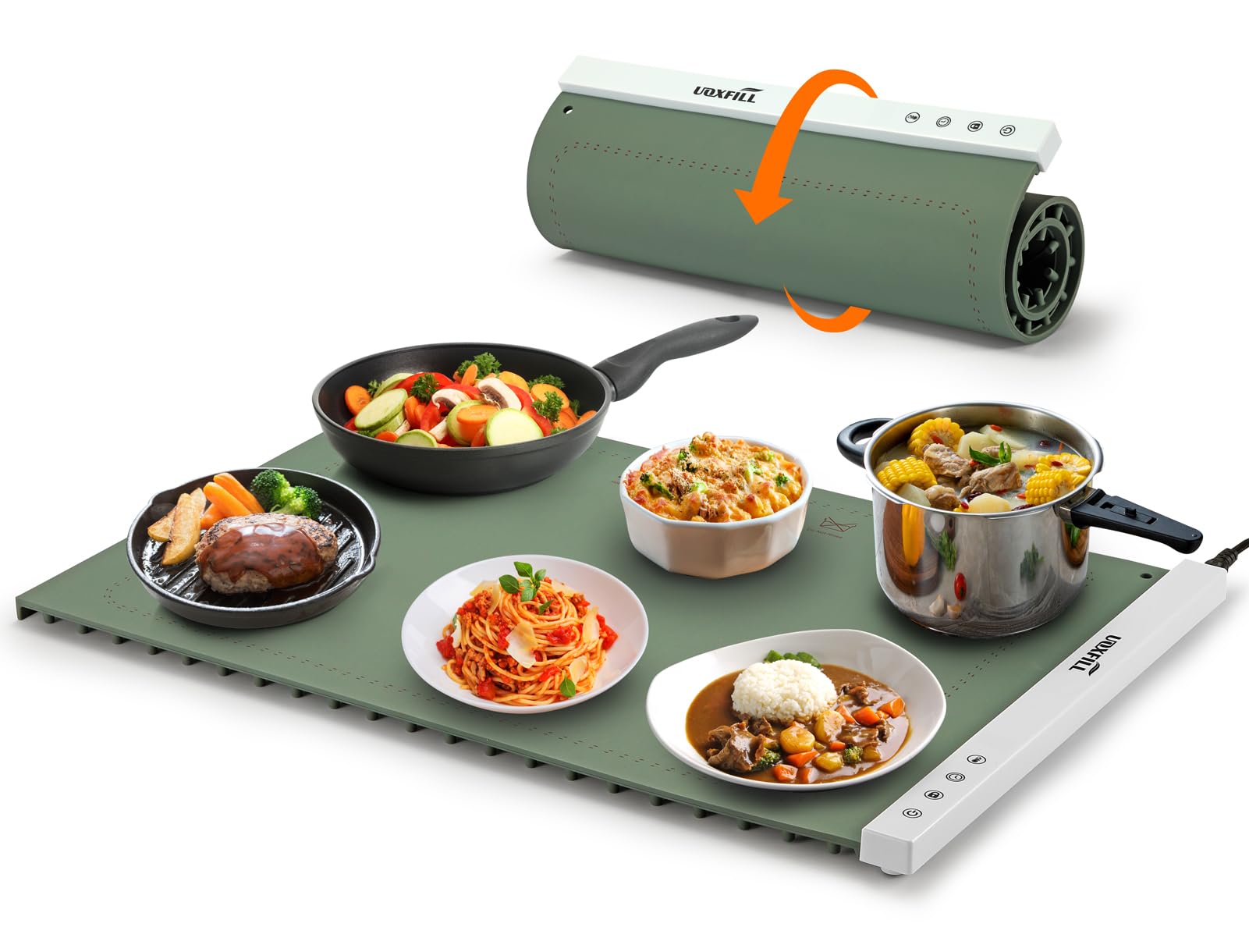 Silicone Electric Heating Tray - Roll Up Premium Silicone Heating Mat for Food, 5Temperature Setting, Four Timer Modes, Auto Shut-Off, Portable Food Warmer for Parties, Dinner, Travel