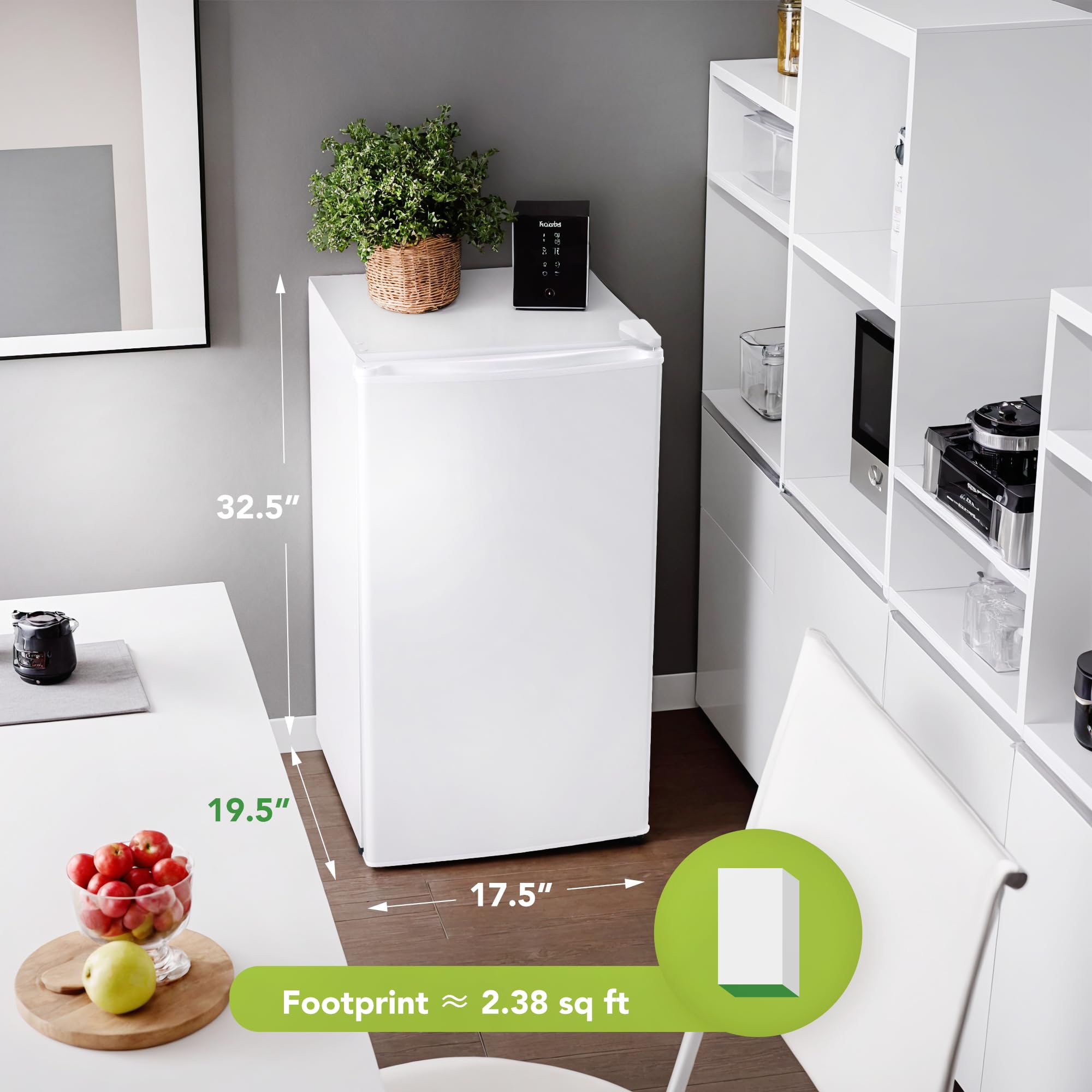 Small Refrigerator with Freezer, ๐ฏ.๐ฎ Cu.Ft, Mini Fridge with Freezer, 7 Settings Temperature Adjustable, Single Door, Compact Refrigerator for Bedroom, Office, Dorm, White